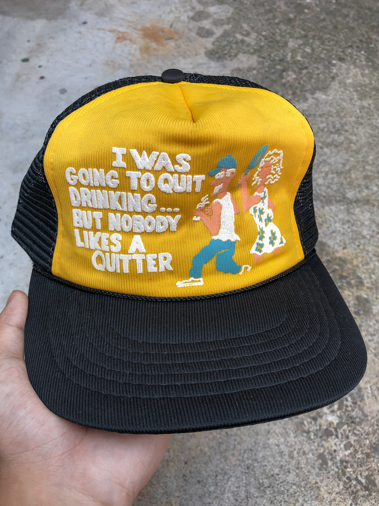 1980s “Nobody Likes A Quitter” Trucker Hat – DAMAGED GLITTER